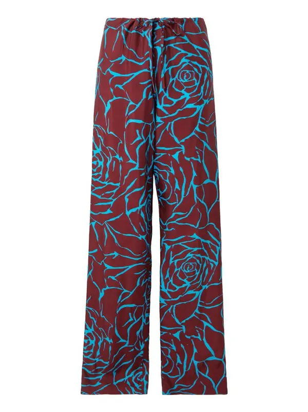 Dries Van Noten Floral-print Crepe Straight-leg Pants - Burgundy