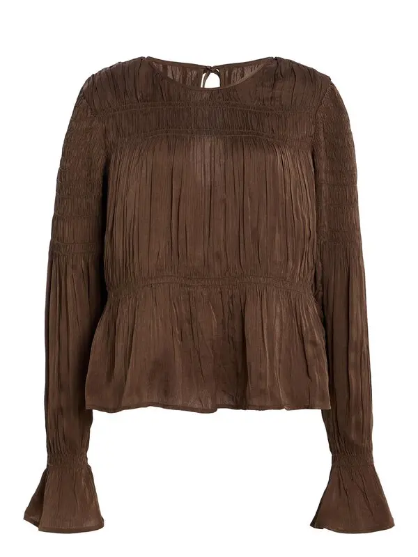 BY MALENE BIRGER Ovas Smocked Satin Top - Brown