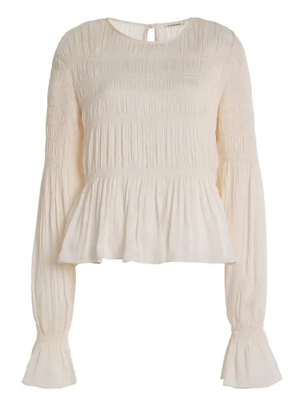 BY MALENE BIRGER Ovas Smocked Satin Top - Off-white
