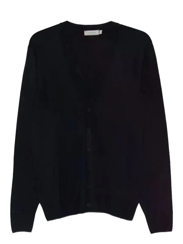 Canali Button V-neck Cardigan - Blue