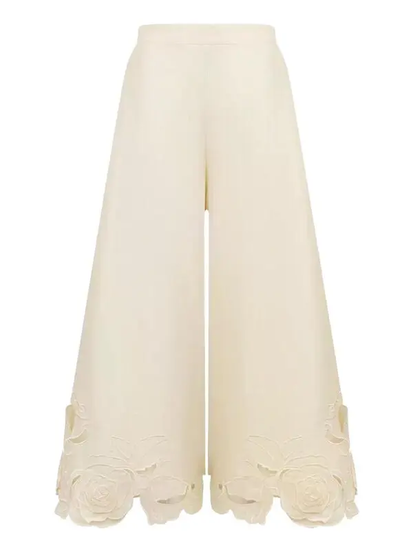 LEO LIN Floral-appliqué Palazzo Pants - Neutrals