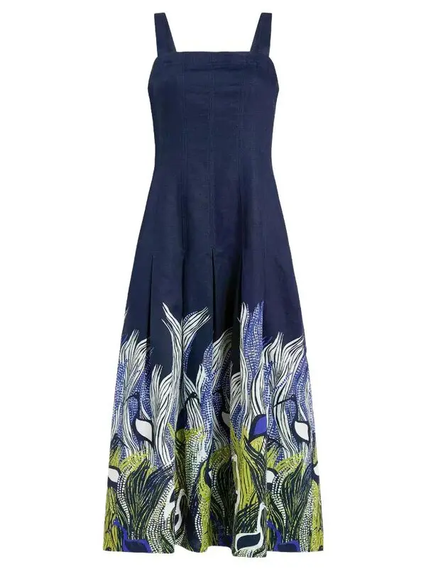 MARIE OLIVER Dixon Square-neck Printed Midi Dress - Blue