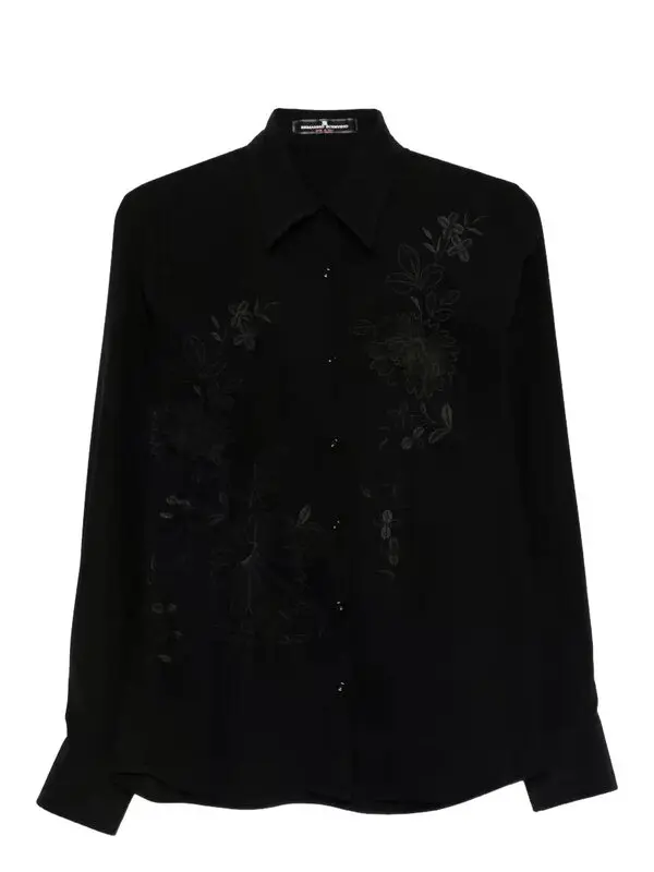 Ermanno Scervino Floral-embroidered Silk Shirt - Black
