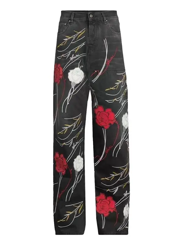 Amiri Floral-print Trousers - Black