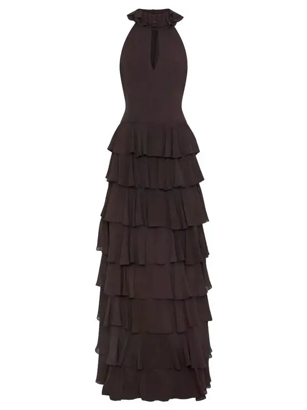 NICHOLAS Yasira Ruffled Tiered Maxi Dress - Brown