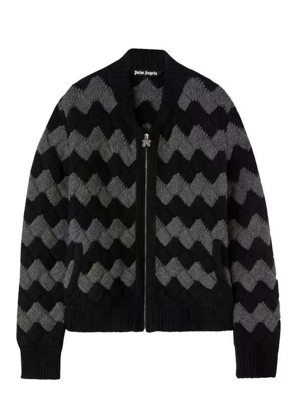 Palm Angels Zig-zag Knit Bomber Jacket - Black