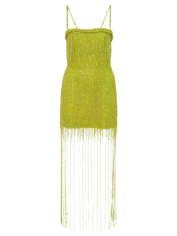 Rachel Gilbert Beaded Fringed Mini Dress - Green