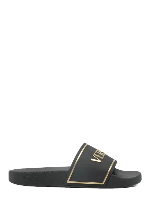 Versace Rubber Slides With Embossed Logo - Black