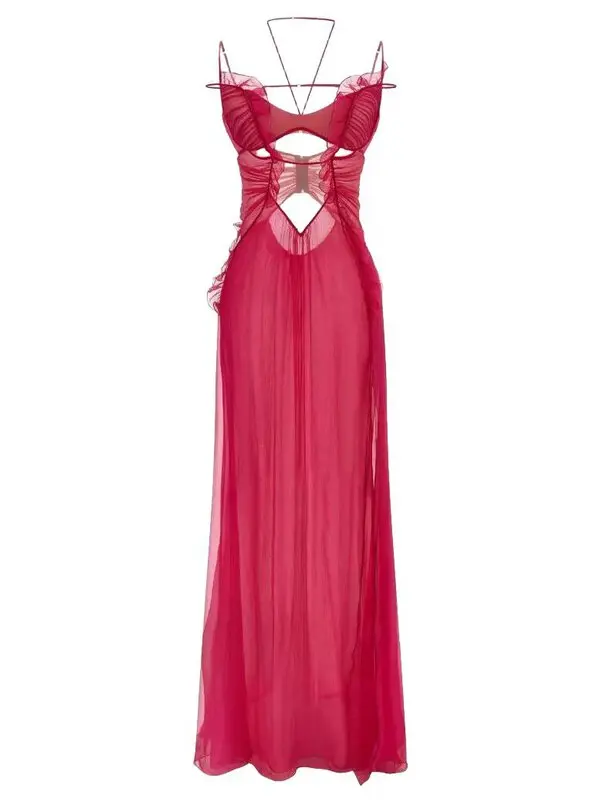 NENSI DOJAKA Ruffled Cutout Gown - Red