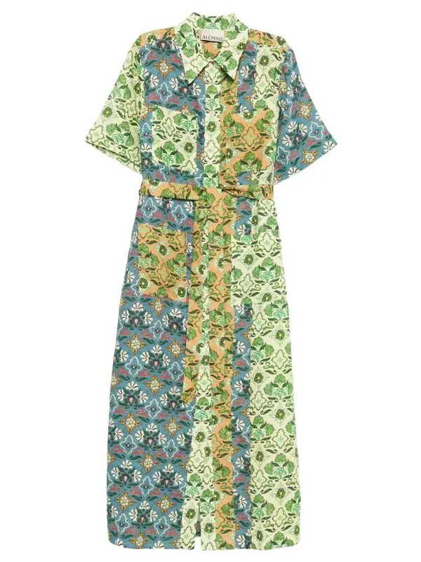 ALEMAIS Floral Print Shirt Dress - Blue