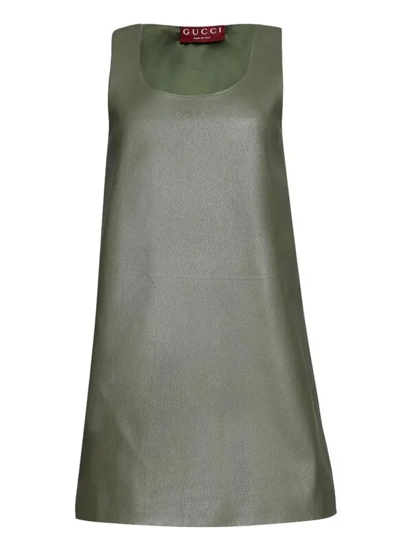 Gucci Grainy Leather A-line Dress - Green