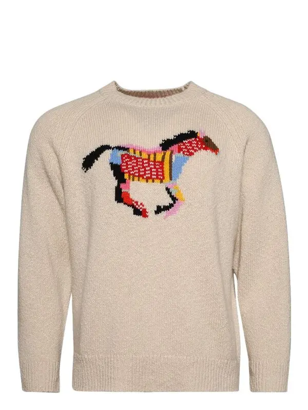 THE ELDER STATESMAN Glacier Horse Crew Sweater - Off White