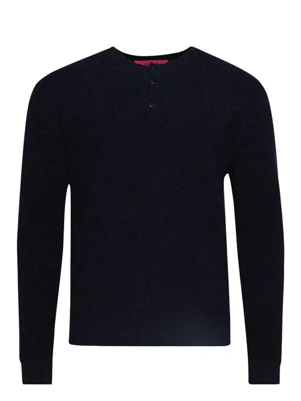 THE ELDER STATESMAN Waffle Thermal Henley Twilight - Navy