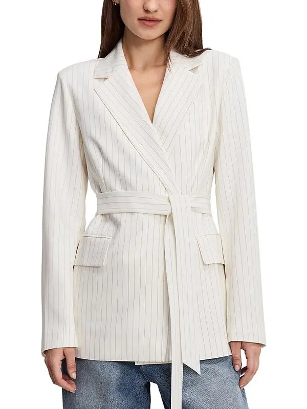 Good American Belted Pinstripe Blazer - Chestnut Pinstripe