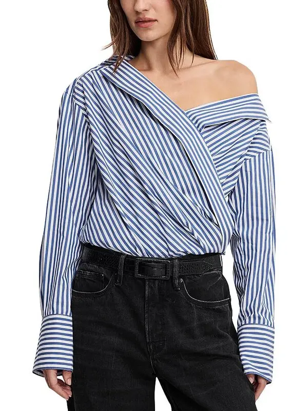 Good American Off-shoulder Striped Bodysuit - Indigo Stripe