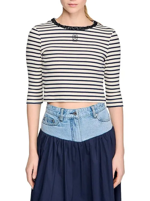 Sandro Striped Short Tee - Navy Blue