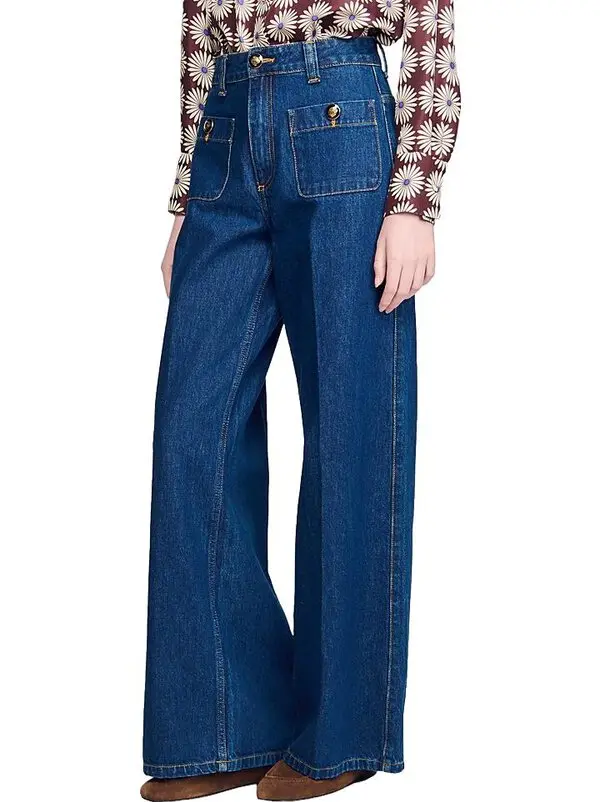 Sandro Straight Patch Pocket Jeans - Deep Blue