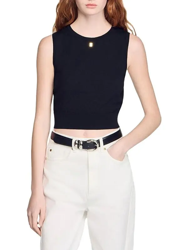 Sandro Sleeveless Cropped Top - Black