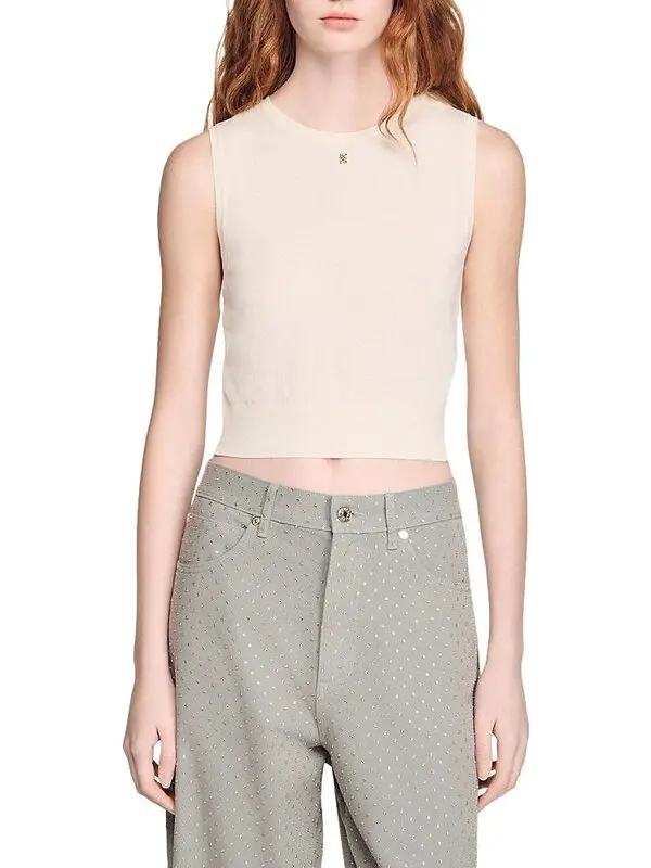 Sandro Sleeveless Cropped Top - Ecru