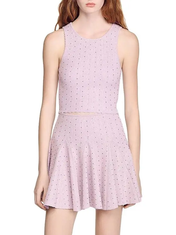 Sandro Rhinestone Embellished Knit Crop Top - Mauve