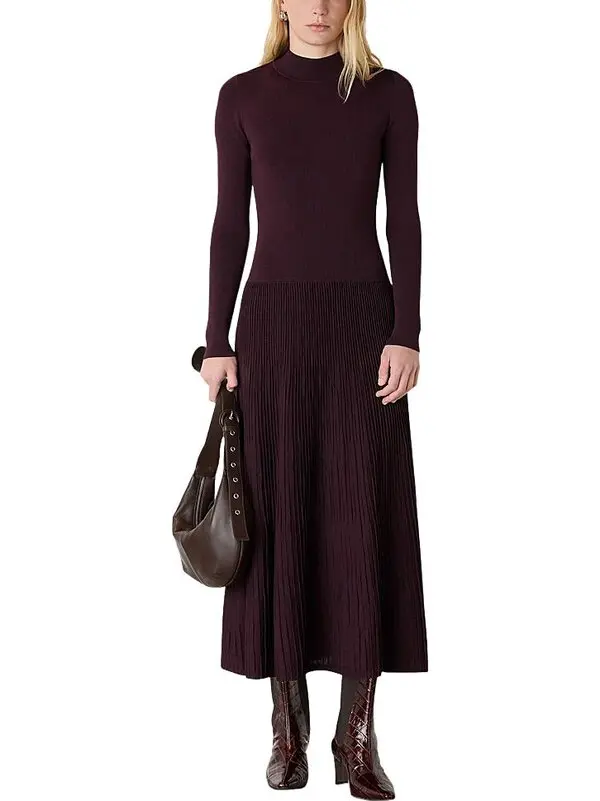 Whistles Petites Pleated Knit Dress - Plum
