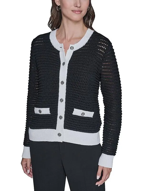 Karl Lagerfeld Paris Textured Cardigan - Black/ Soft White