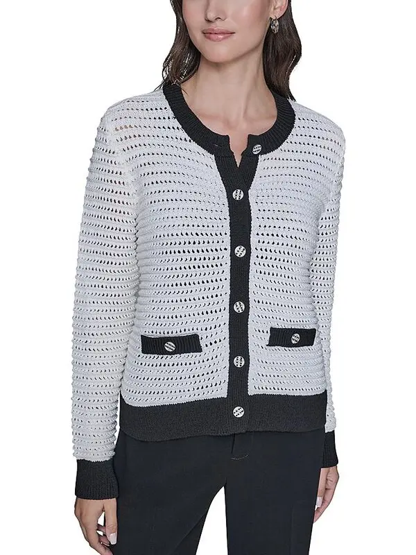 Karl Lagerfeld Paris Textured Cardigan - Soft White/ Black