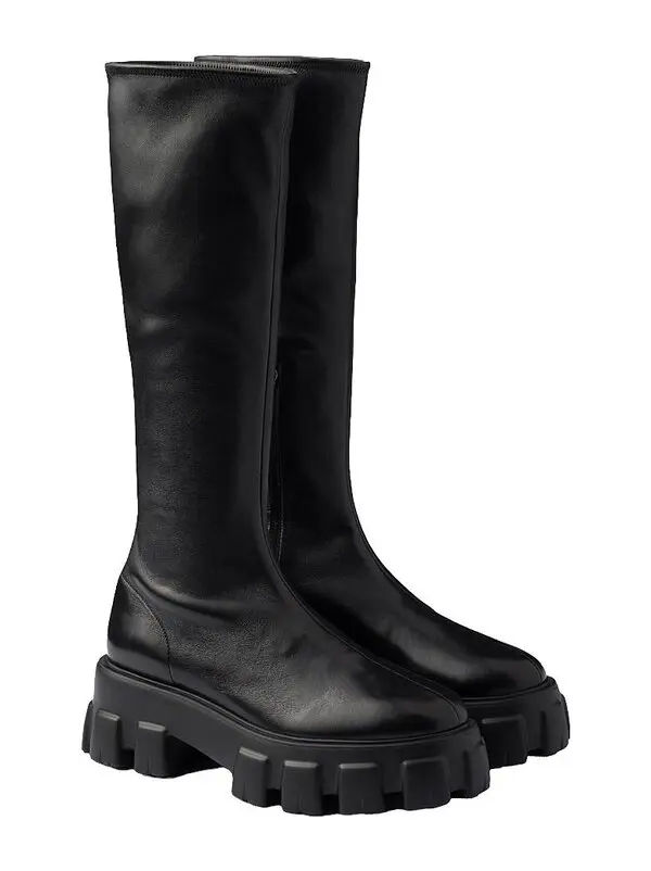 Prada Monolith Stretch Nappa Boots - Black
