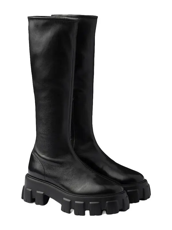 Prada Monolith Stretch Nappa Boots - Black