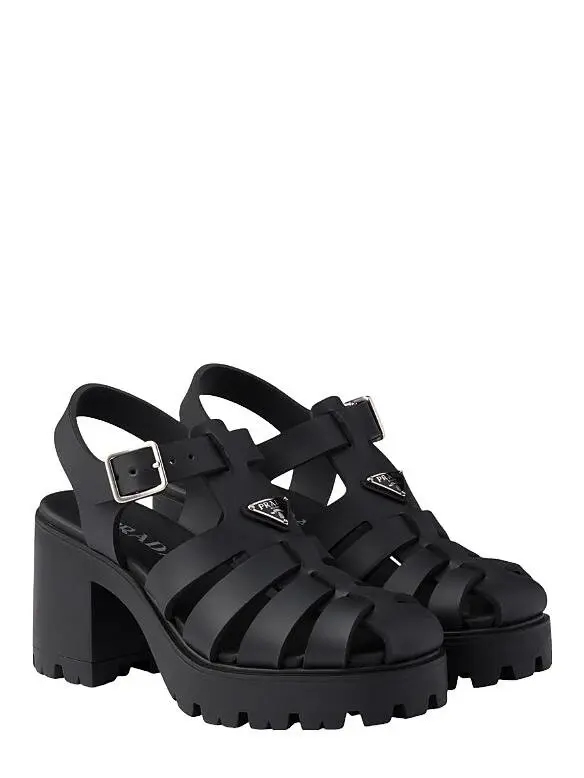 Prada Rubber Platform Sandals - Black