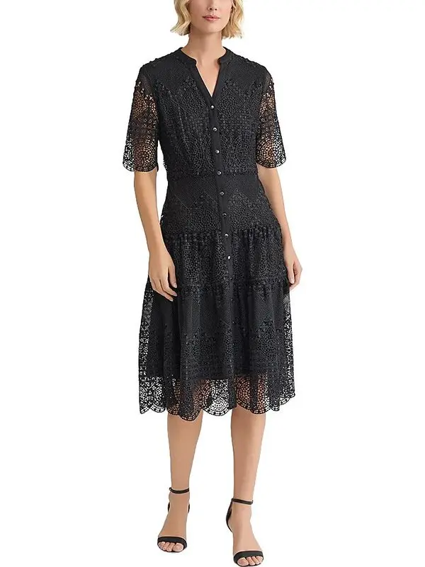 Misook Tiered Lace Midi Dress - Black