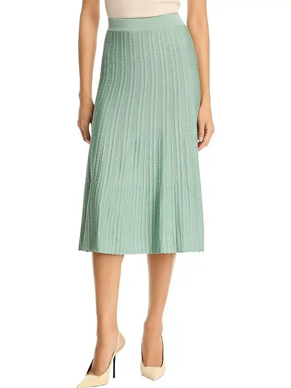 Misook Scalloped Rib Knit A-line Skirt - Mystic Green