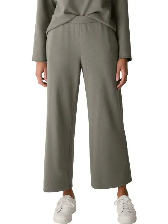 Eileen Fisher Wide Leg Organic Cotton Terry Pants - Bayleaf