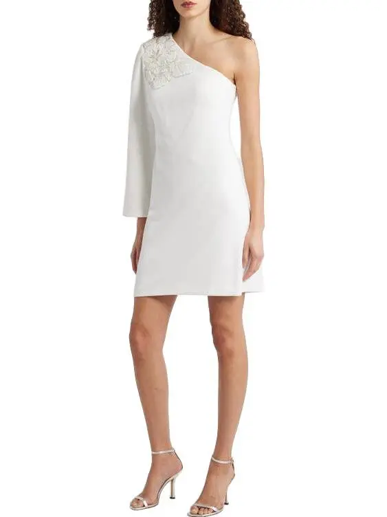 Vince Camuto One-shoulder Scuba Cocktail Dress - Ivory