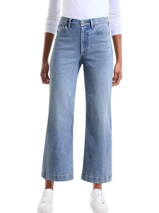 LANDS' END Recover Denim High Rise Wide Leg Crop Jeans - Lake Blue Wash