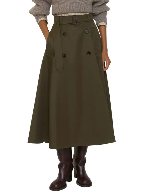 Burberry Brenda Cotton Gabardine Trench Skirt - Juniper