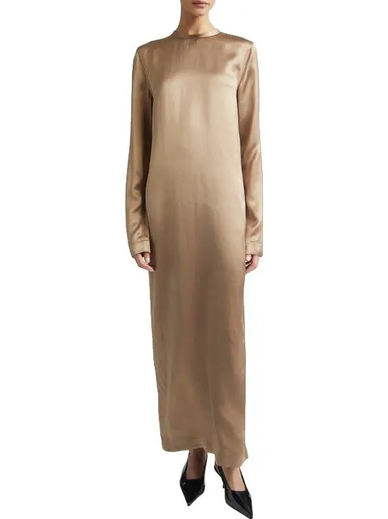 TOTEME Long Sleeve Satin Dress - Latte
