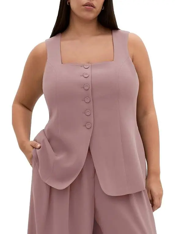City Chic Button-front Vest - Cinnamon