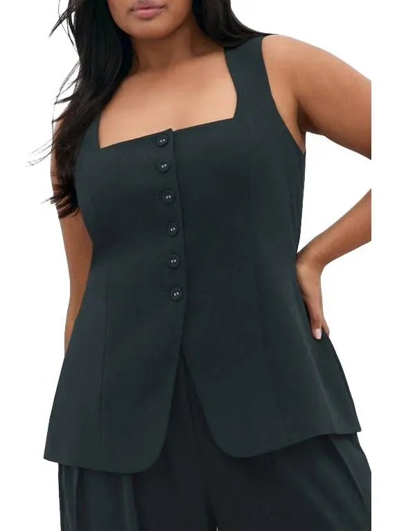 City Chic Button-front Vest - Deep Emerald