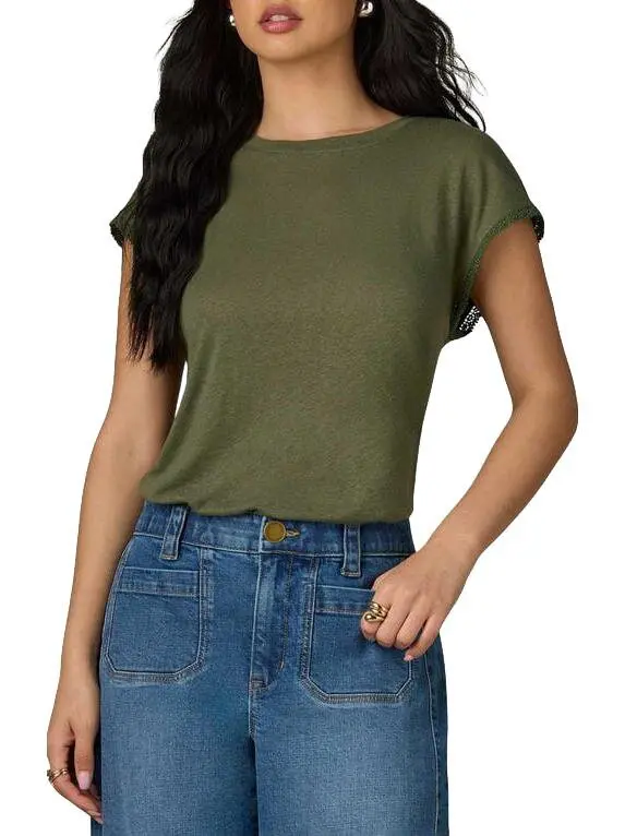 Wit & Wisdom Crochet Cap-sleeve Tee - Celadon