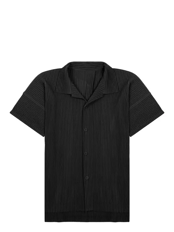 Issey Miyake Pleated Polo Shirt - Black