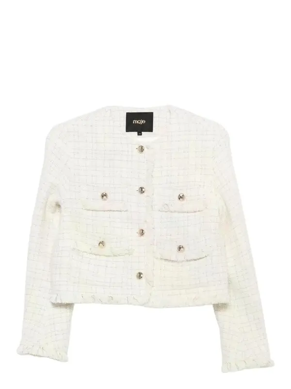 Maje Fringed Buttoned Tweed Cropped Jacket - Neutrals