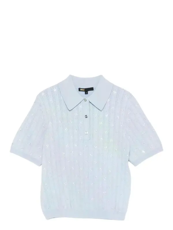 Maje Embellished Wool Blend Polo Top - Blue