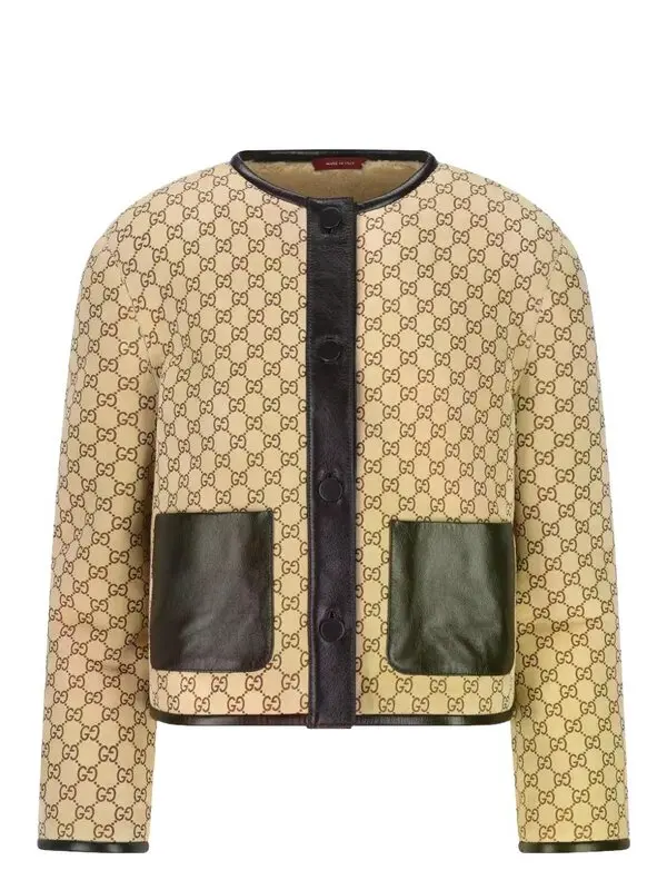 Gucci Monogram Jacket With Button Fastening - Neutrals