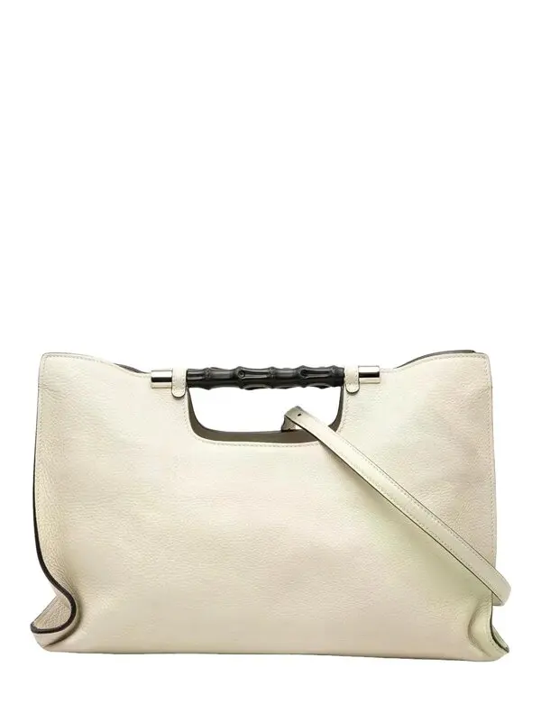 Gucci 2000-2015 Medium Calfskin Bamboo Daily Shopper Satchel - White