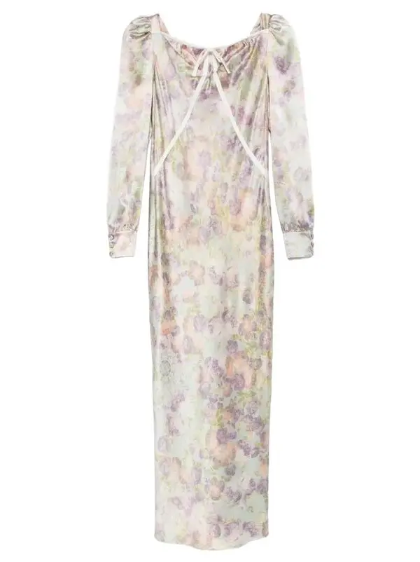 Alessandra Rich Floral Silk Midi Dress With Bow - Neutrals