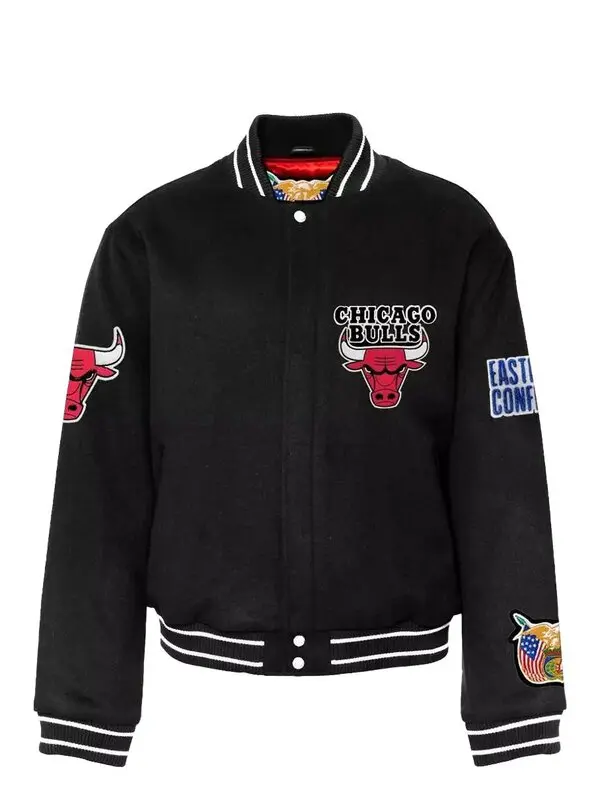 JEFF HAMILTON Chicago Bulls Patch Bomber Jacket - Black