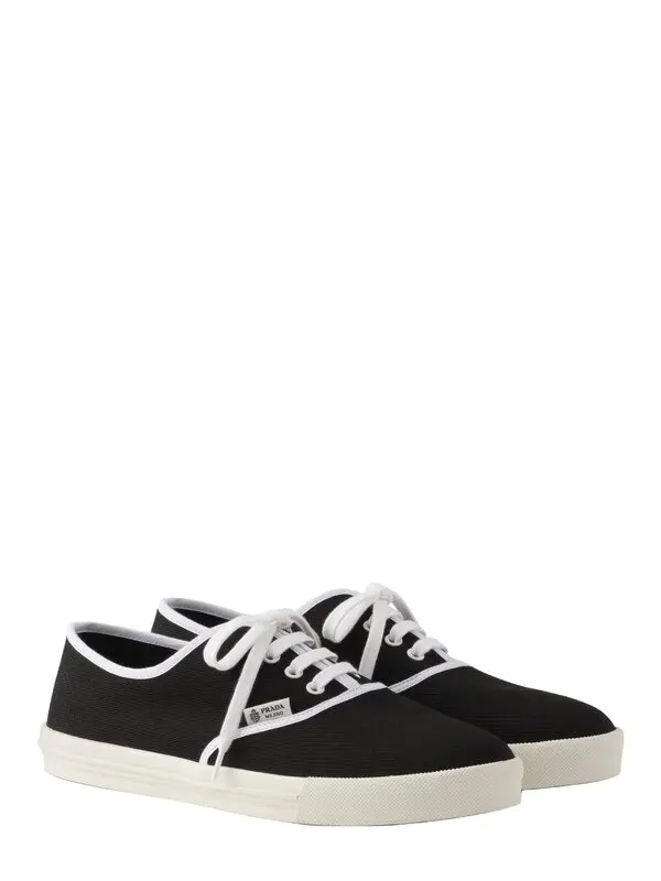 Prada Drill Fabric Laced Sneakers - Black