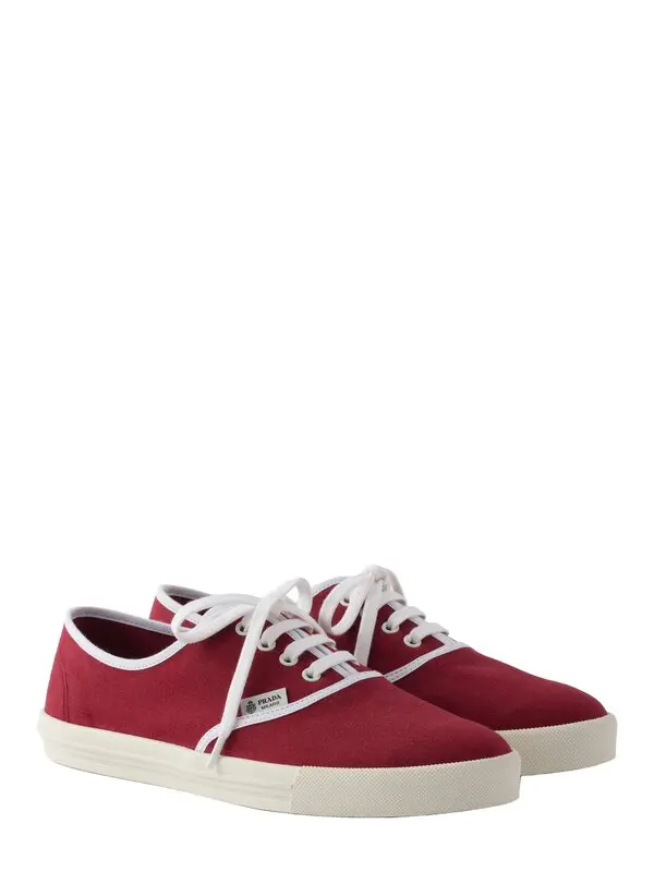 Prada Drill Fabric Laced Sneakers - Red