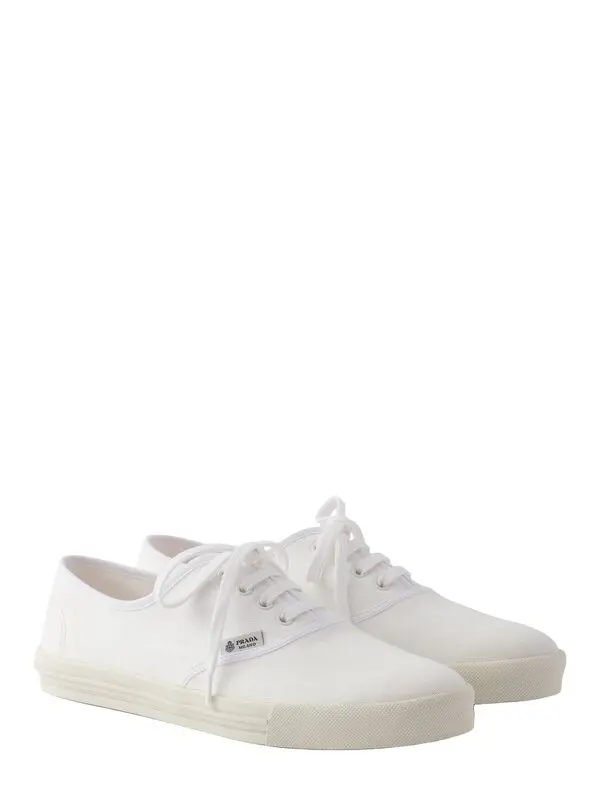 Prada Drill Fabric Laced Sneakers - White